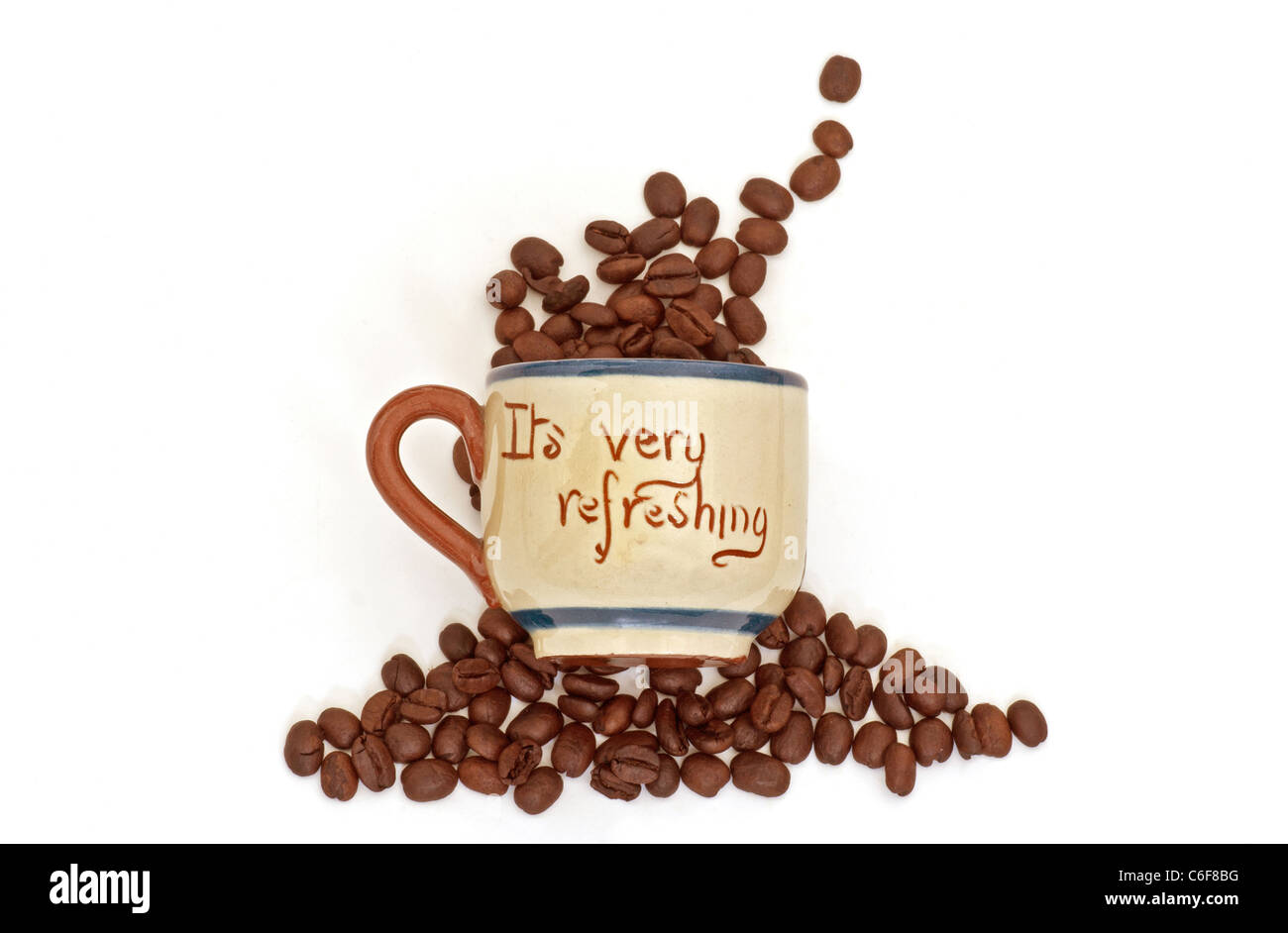 Refreshing word coffee beans and cup Stock Photo - Alamy