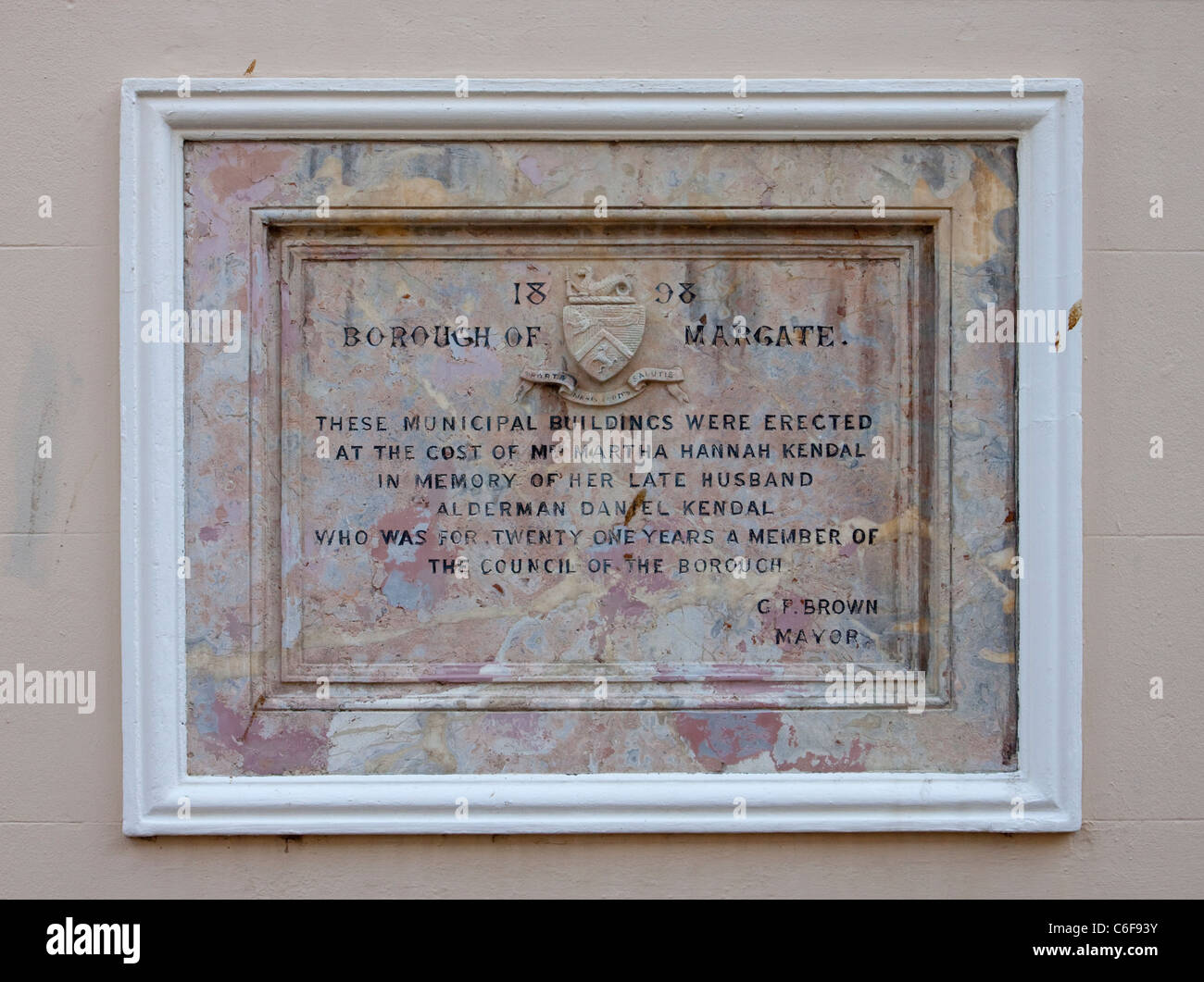 Plaque on wall of Margate Municipal Buildings Stock Photo - Alamy