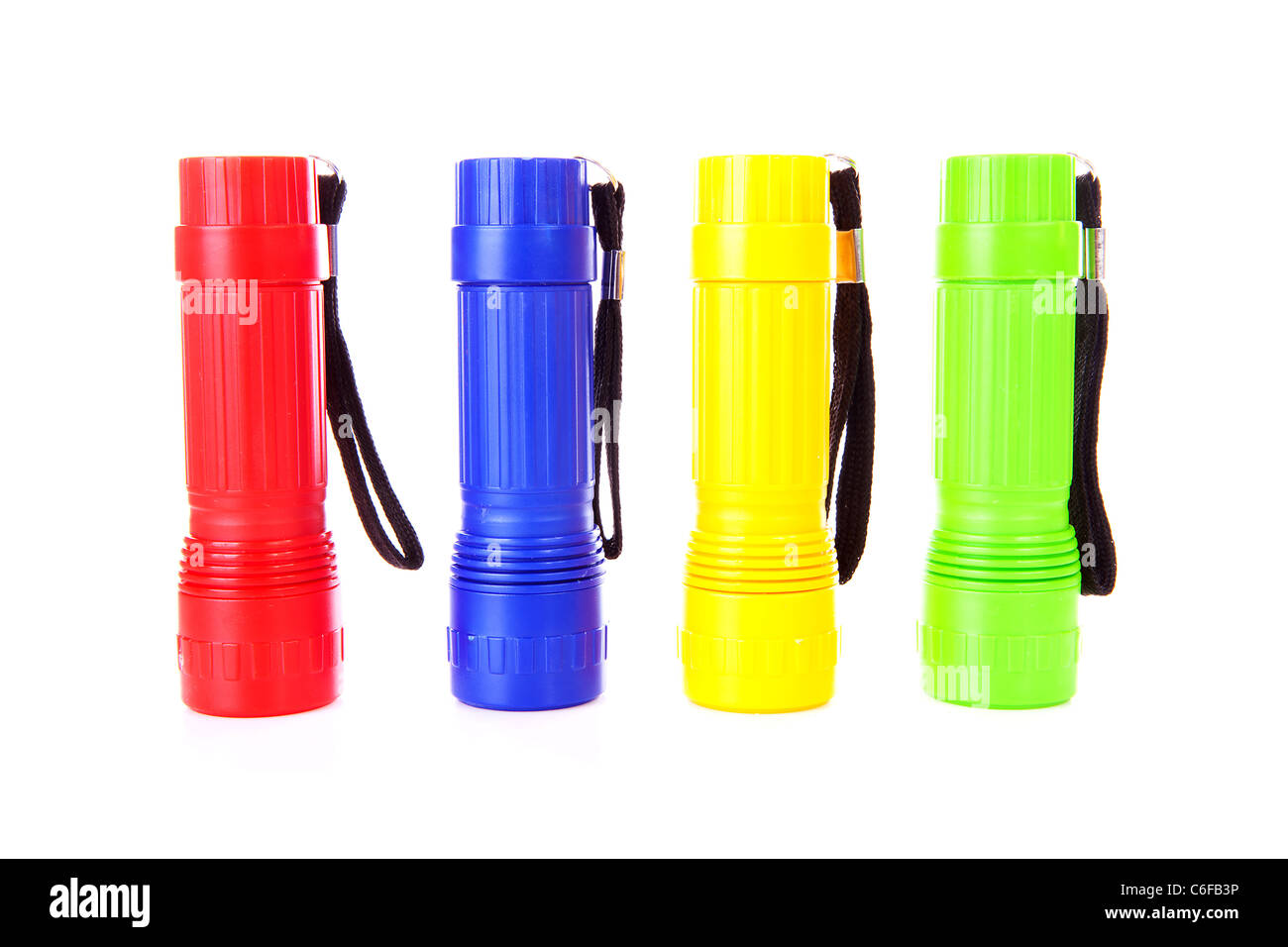 Four colorful flashlights over white background Stock Photo - Alamy