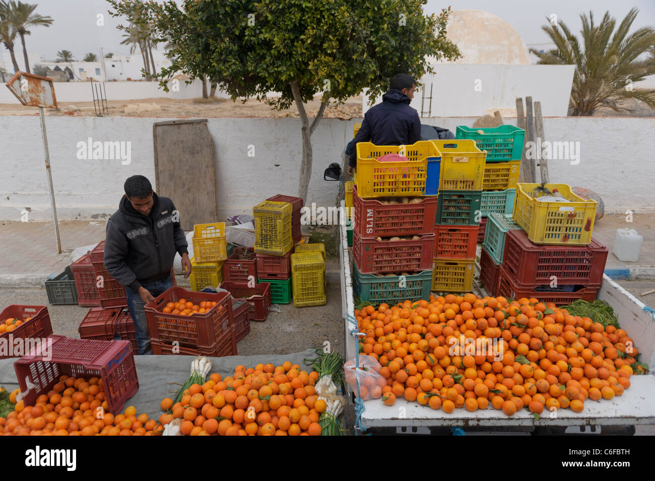 Street market traders Guellela. Djerba. Tunisia North Africa Stock ...