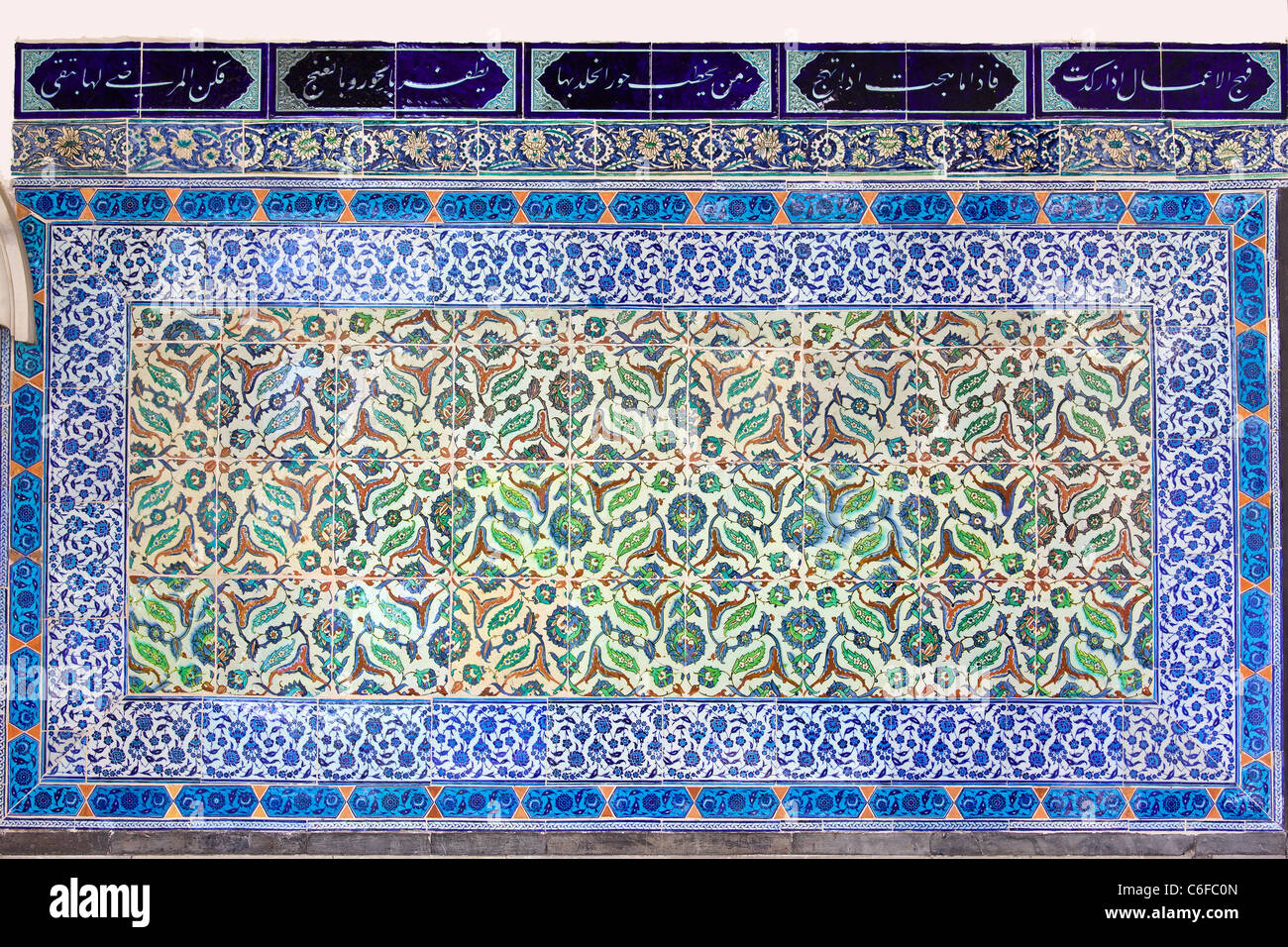 Floral design on an old Ottoman style Iznik tiles in Istanbul, Turkey ...