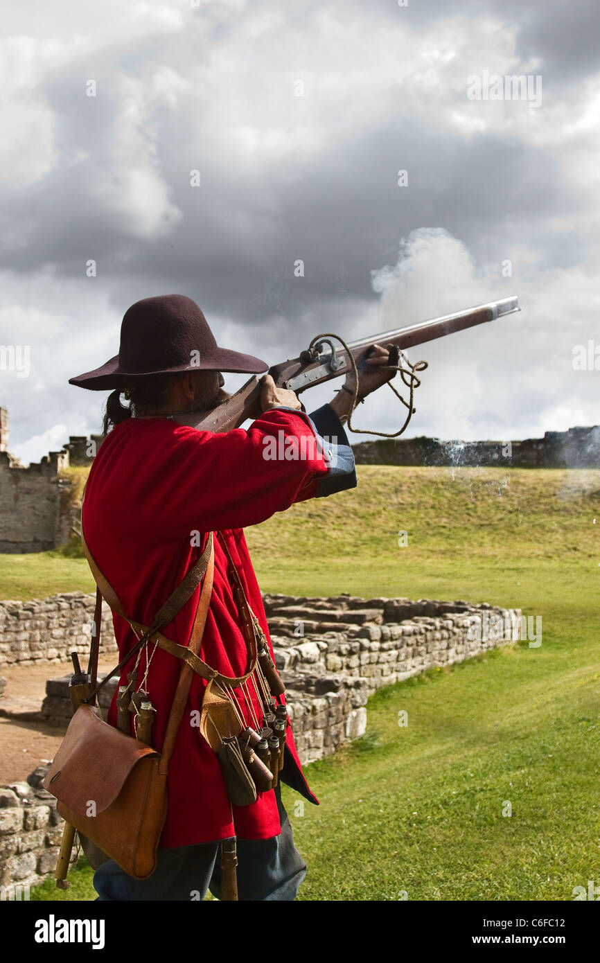 Musketman or Musketeer Fusilier holding 17th Century firearms, living ...