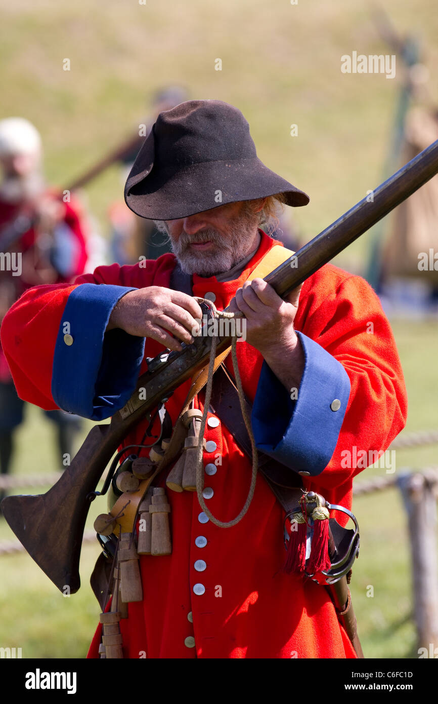 Musketman or Musketeer Fusilier holding 17th Century firearms, living ...