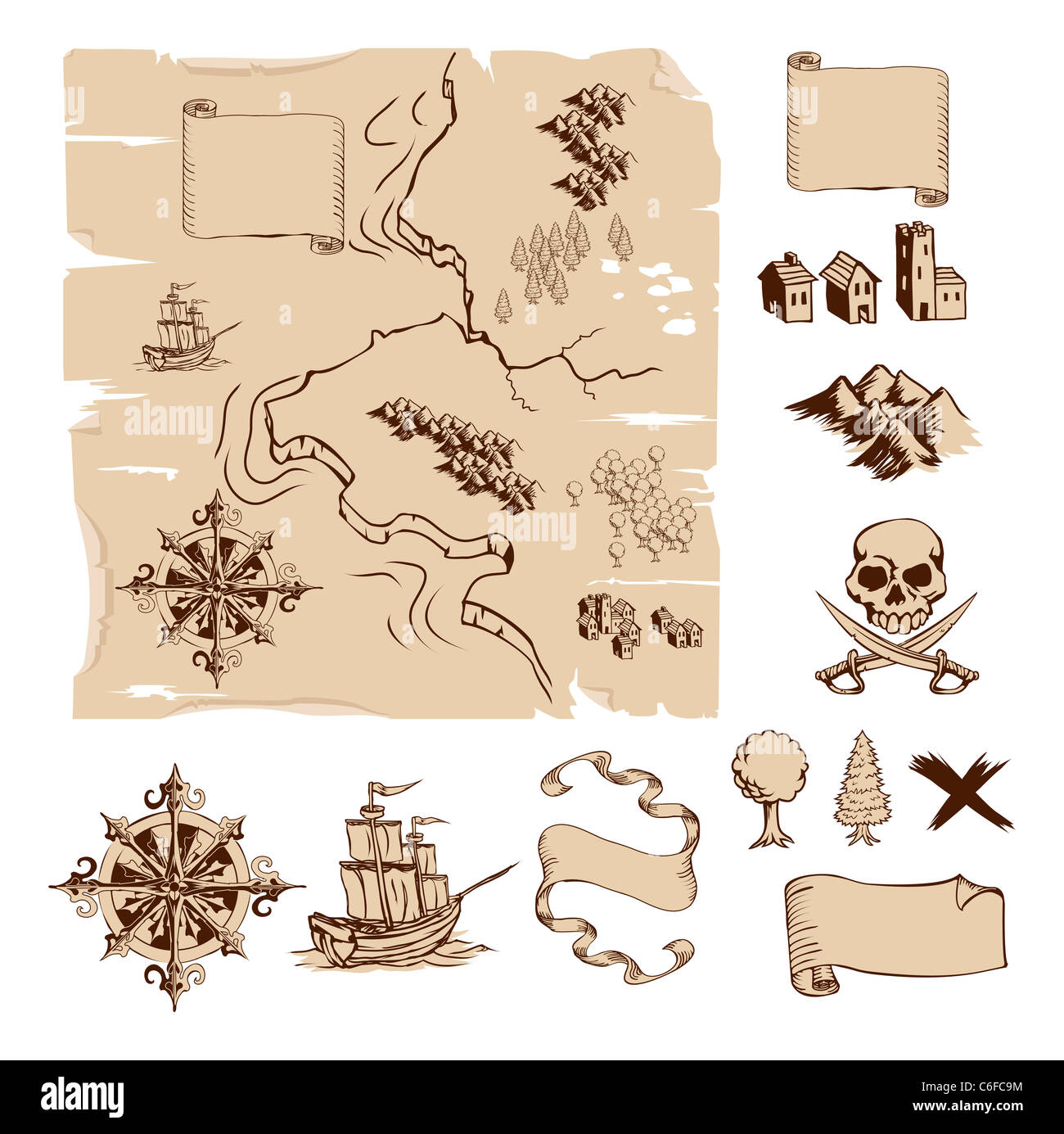 Example map and design elements to make your own fantasy or treasure ...