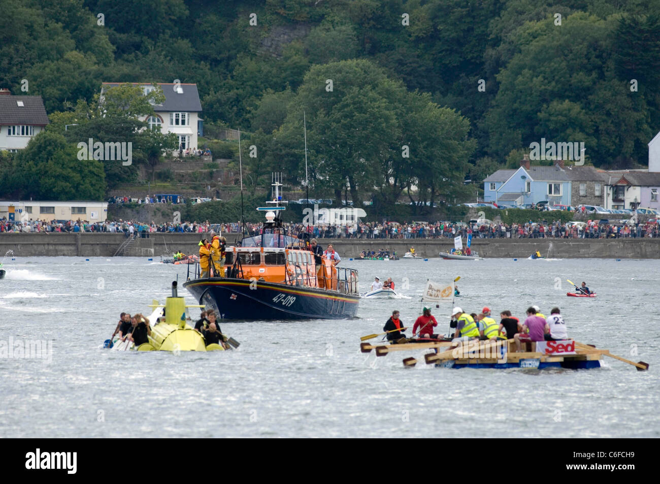 The annual Mumbles Raft Race in Swansea Bay which is held to help raise ...