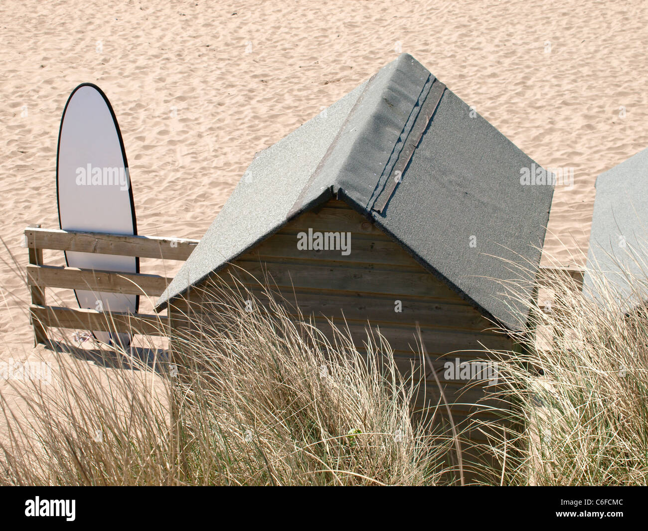 Surfboard and beach hut, Bude, Cornwall, UK Stock Photo - Alamy