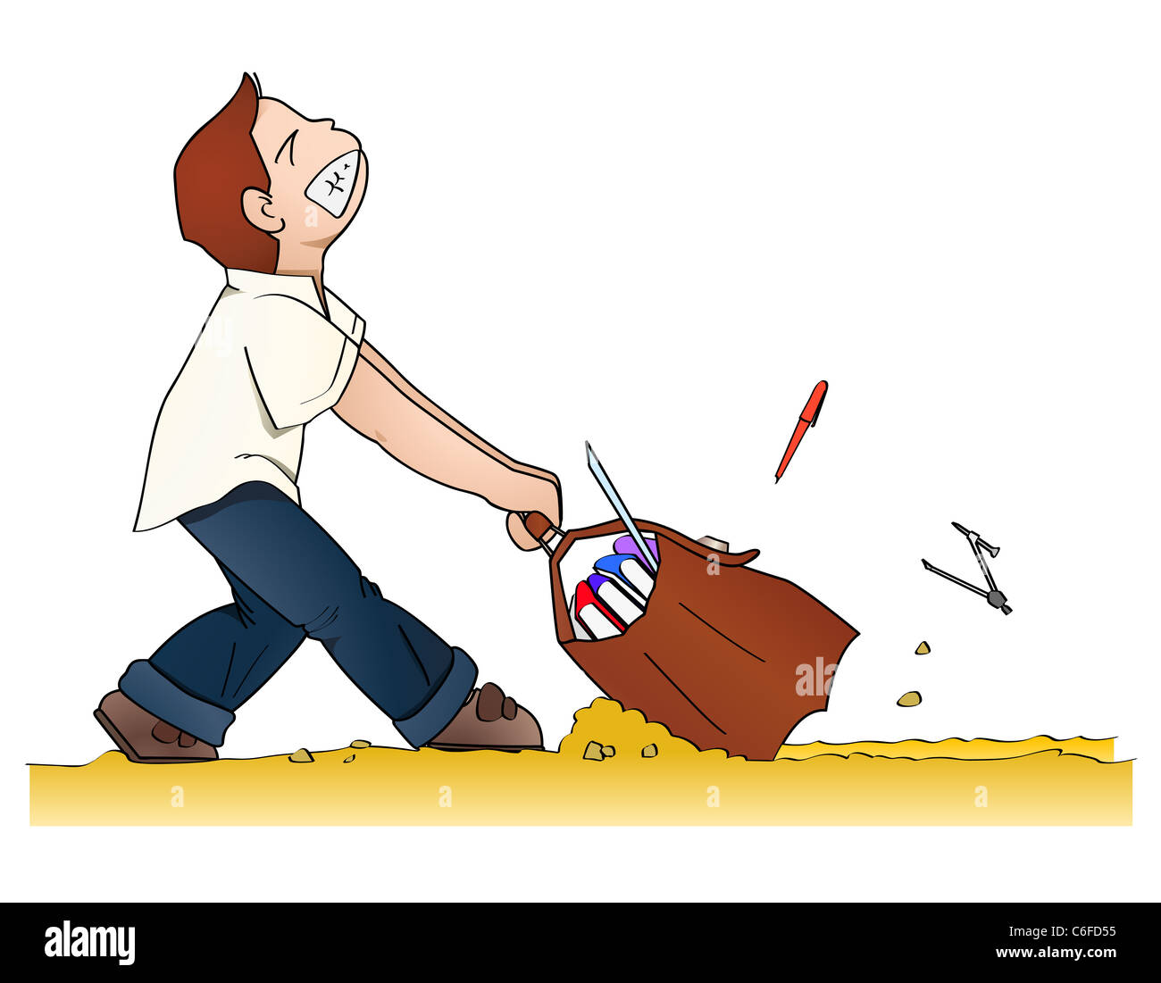 Back to school with the heavy bag Stock Photo - Alamy