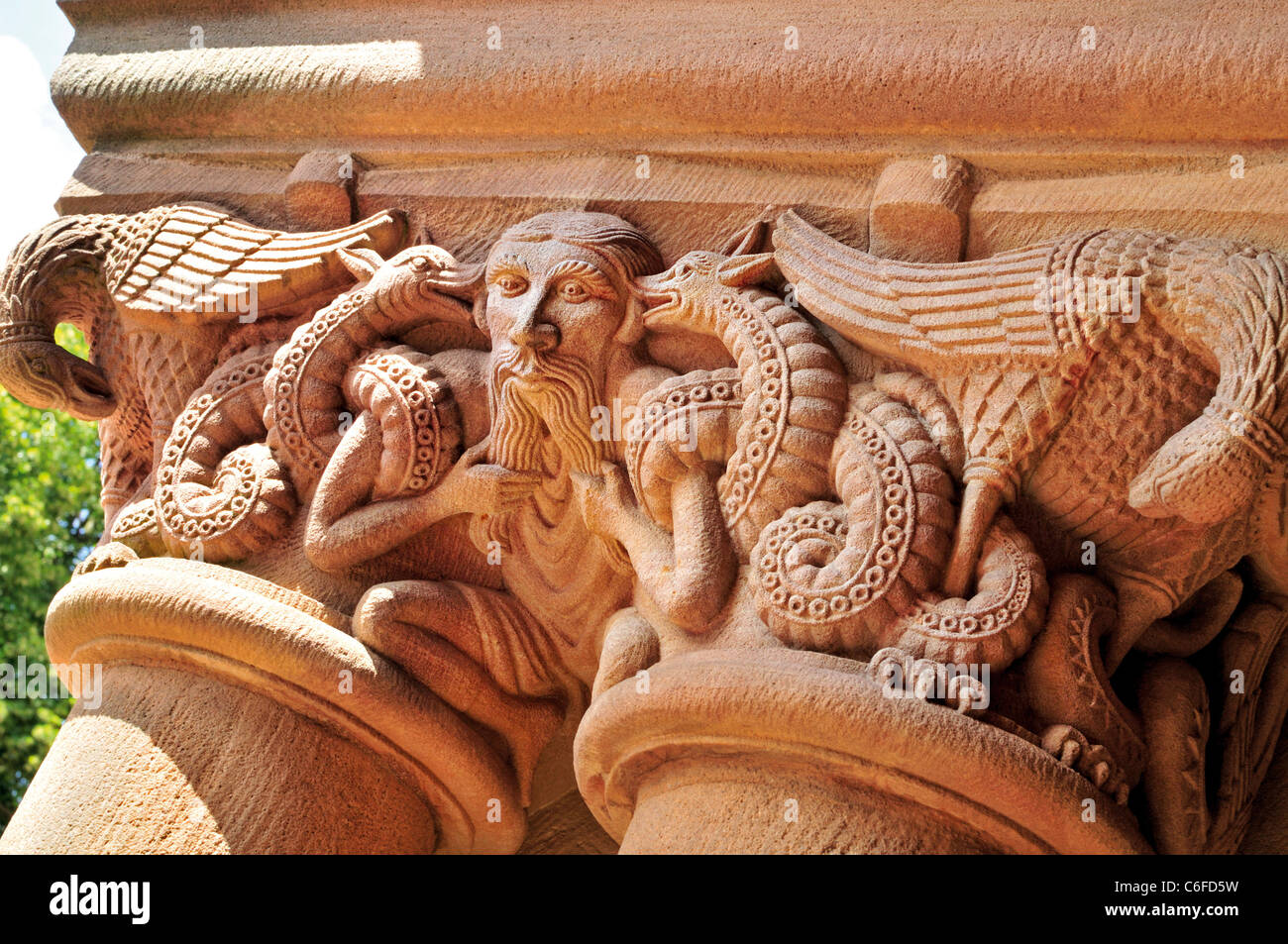 Germany: Romanesque stone carved capital in the Palas of the Wartburg ...