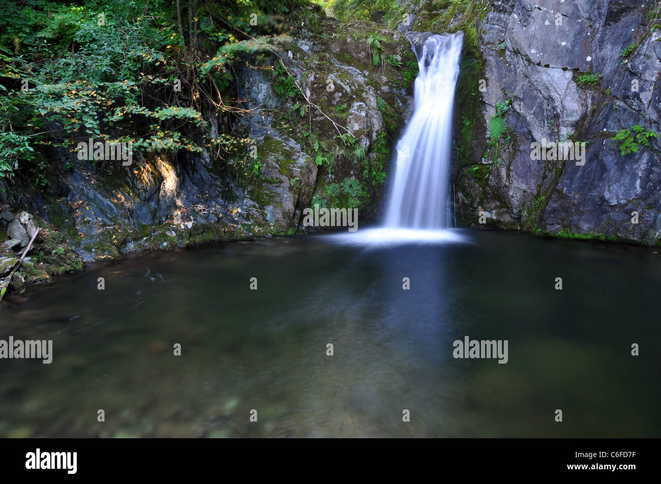 Long exposure image of a brook waterfall falling in the pool Stock ...
