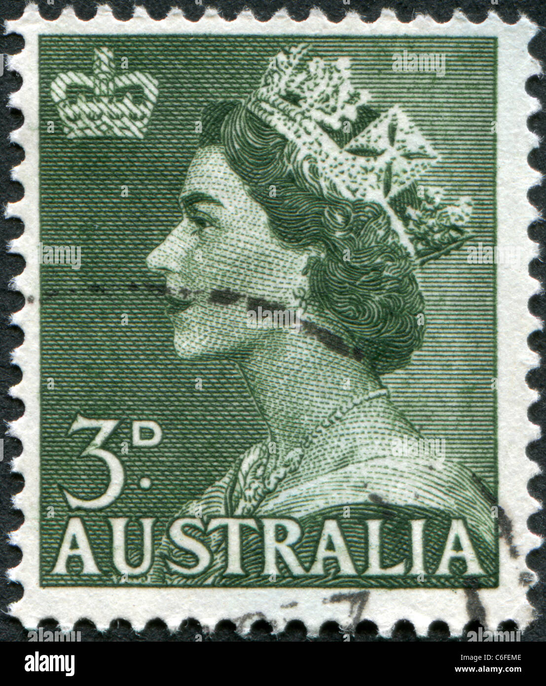 AUSTRALIA - 1953: A stamp printed in Australia, shows Queen Elizabeth ...