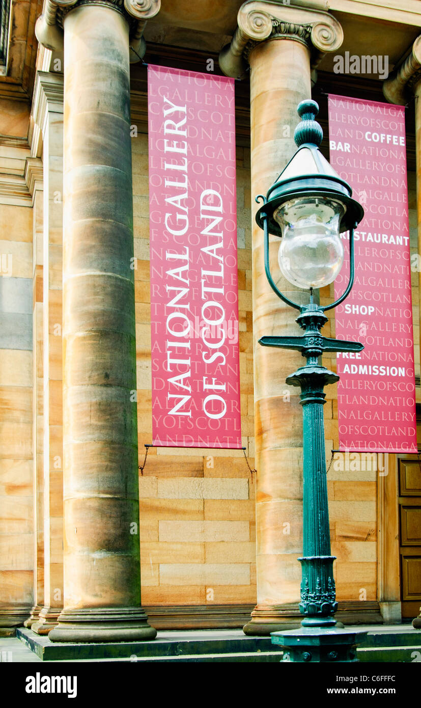 Columns and banners outside the National Gallery of Scotland in ...