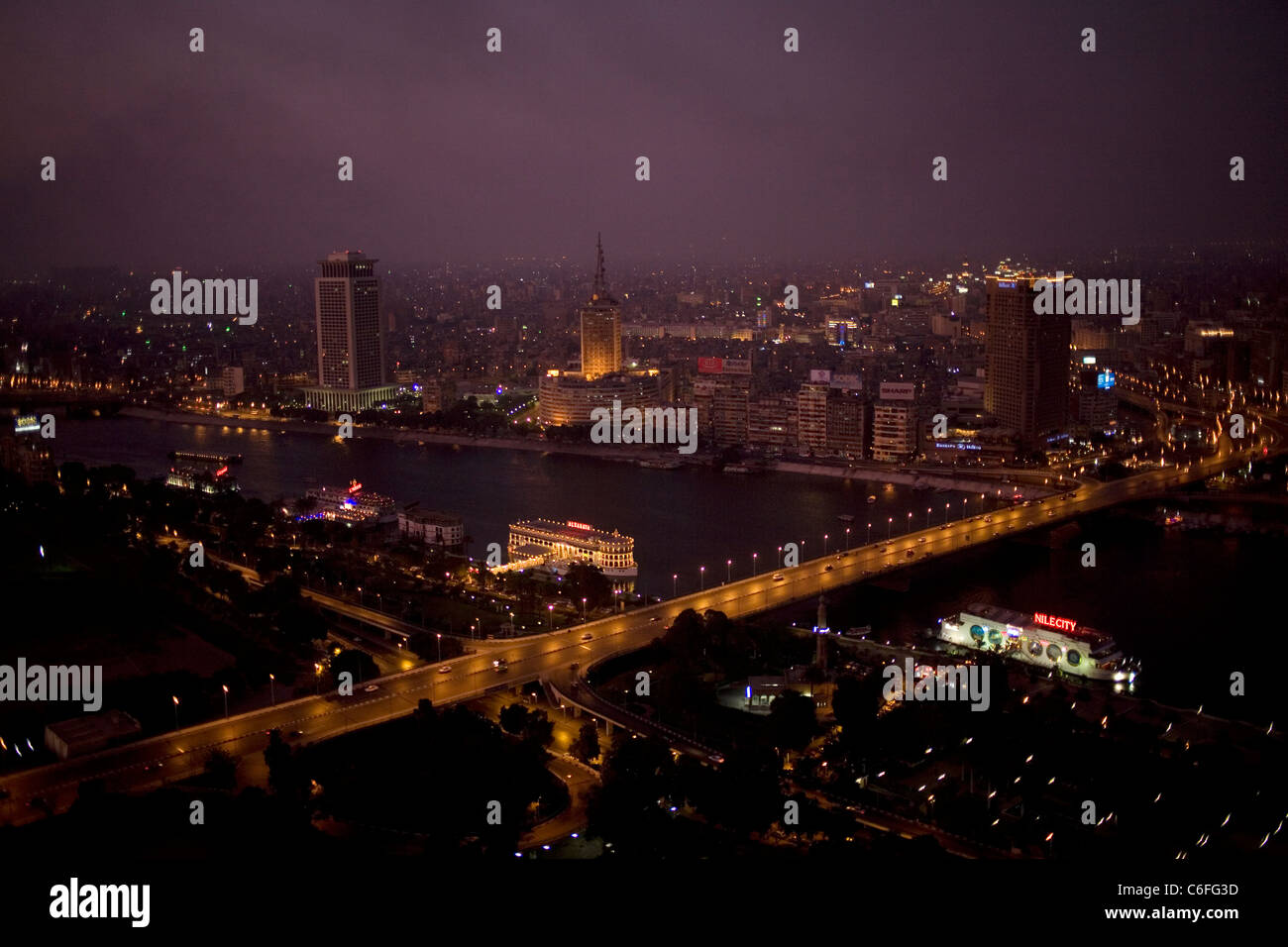 Skyline and the Nile river at sunset in Cairo, Egypt, August 9, 2011 ...
