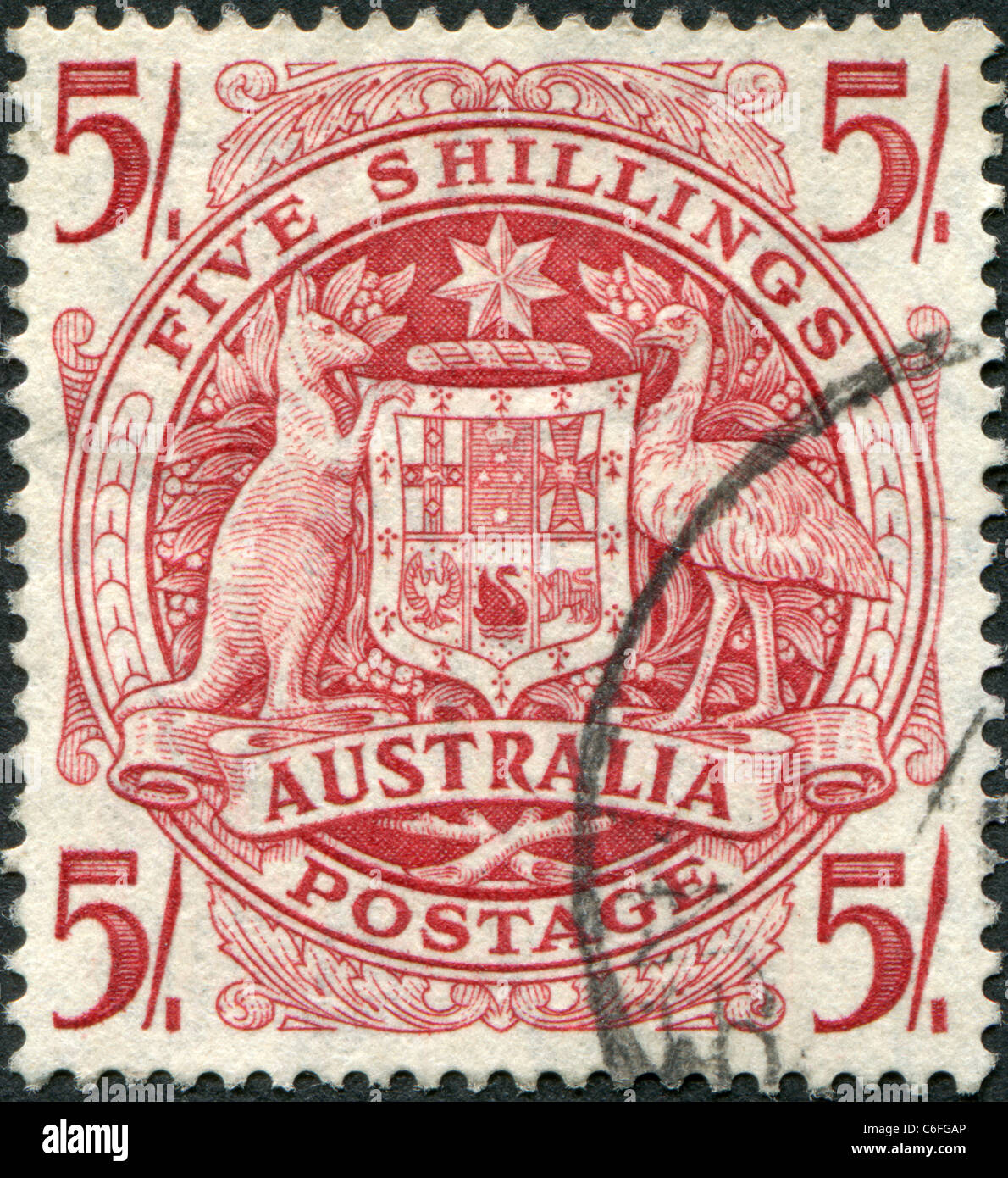 AUSTRALIA - 1949: A stamp printed in Australia, shows the Arms of ...