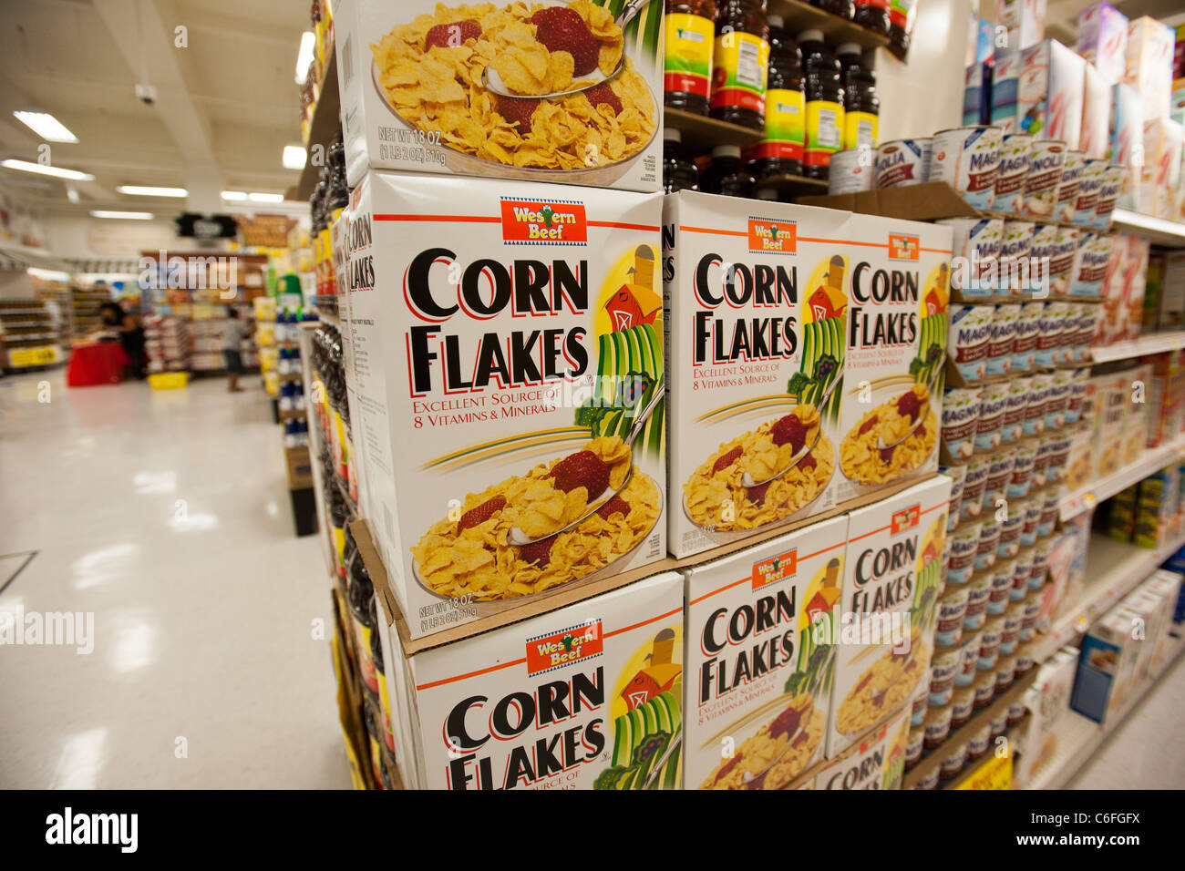 House brand corn flakes in a supermarket in the Bronx in New York Stock ...