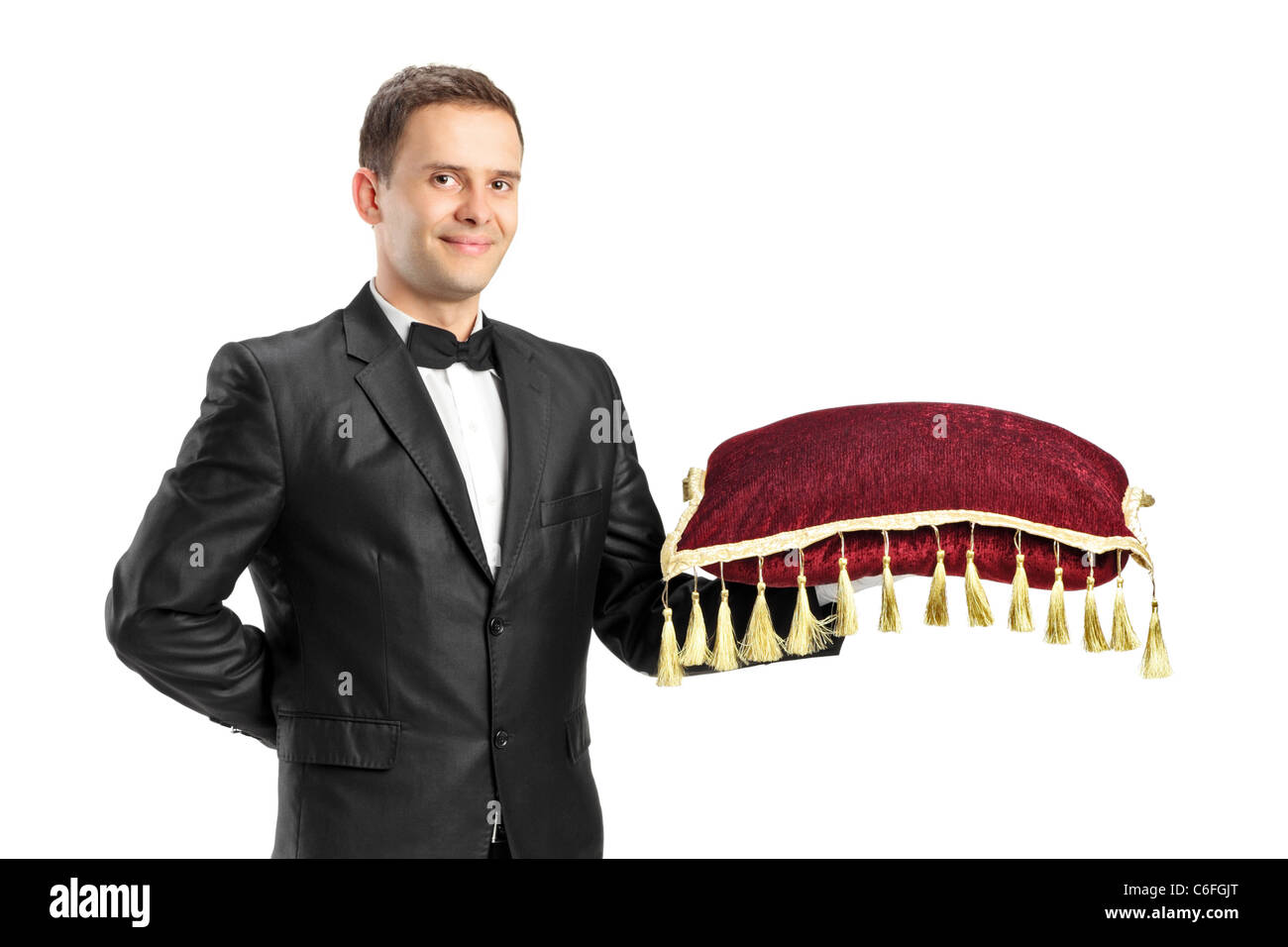 Happy tuxedo man hold Cut Out Stock Images & Pictures - Alamy