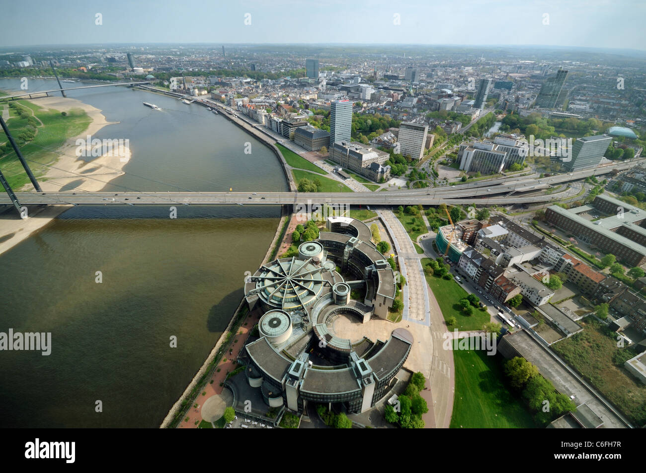 Landtag (State parliament), Rhine promenade and Altstadt (Old Town) as ...