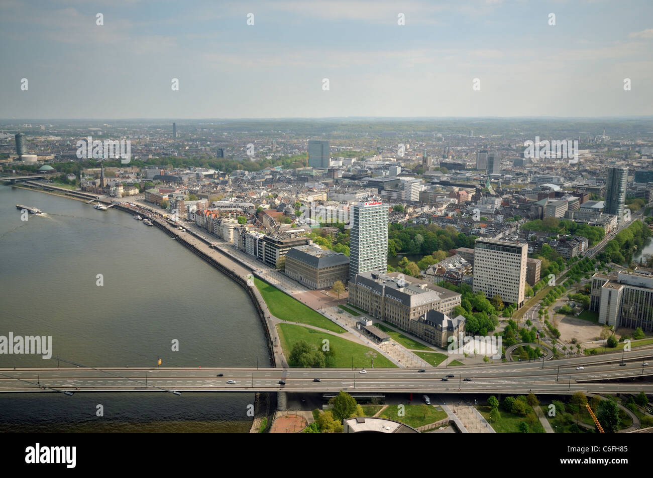 Rhine promenade and Altstadt (Old Town) aerial view, as seen from top ...