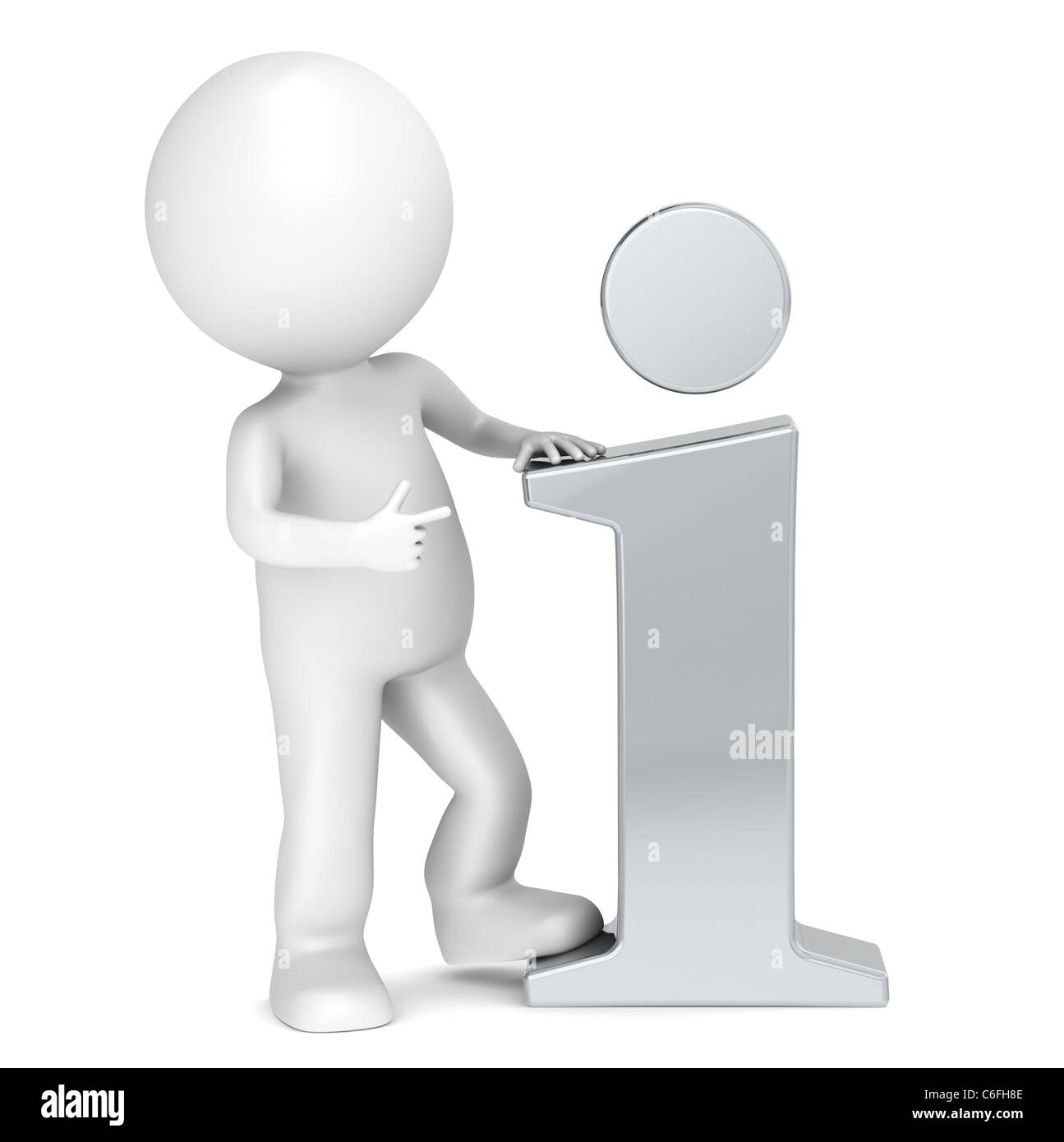 3D little human character pointing at a Steel info icon. People series ...