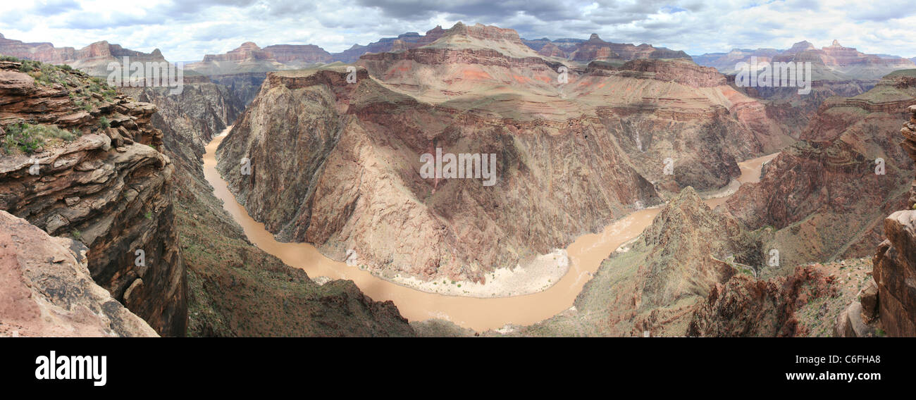 Grand Canyon and Colorado River panorama from plateau point Stock Photo ...