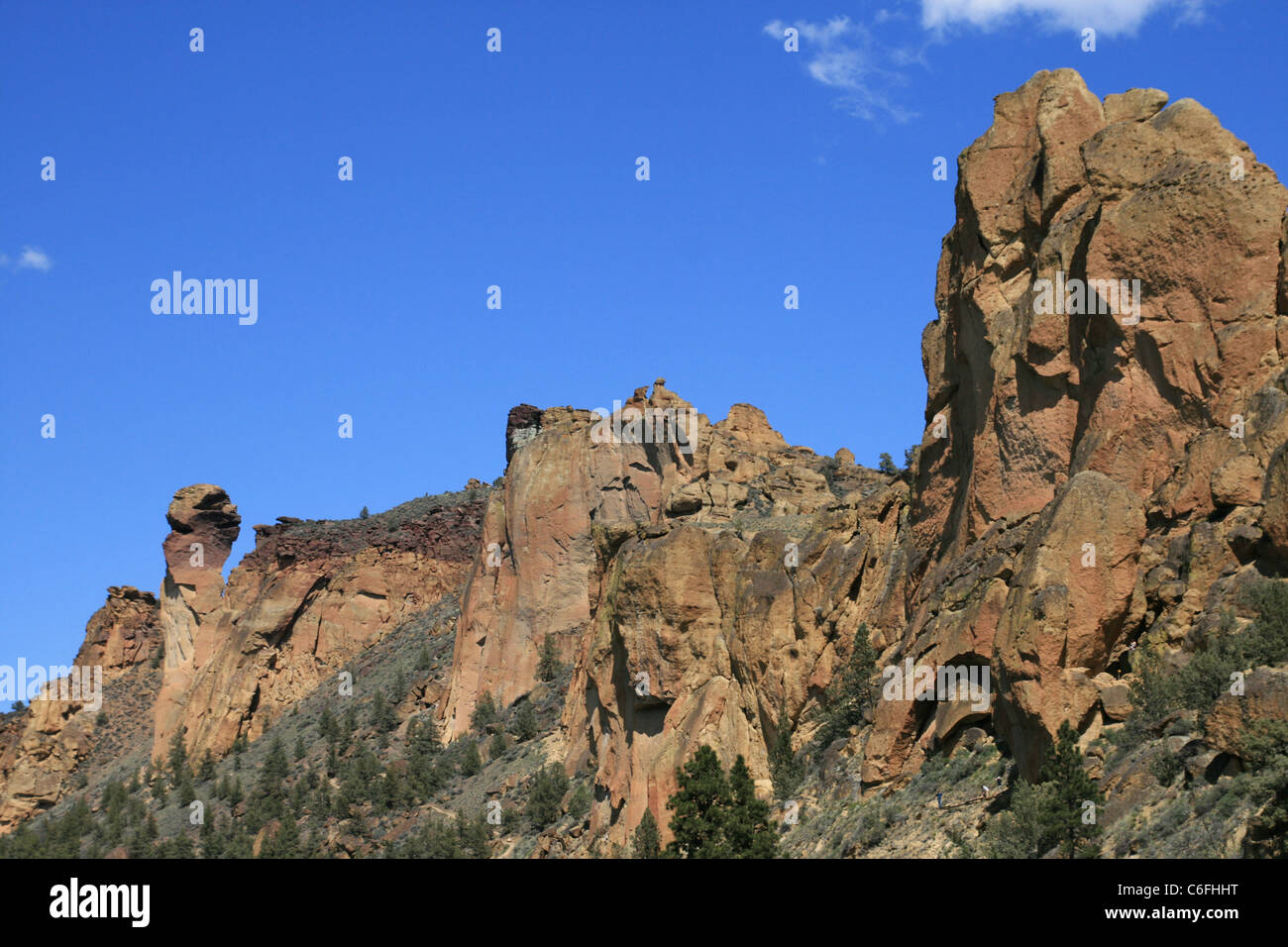 monkey face rock formation on the back side at Smith Rock State Park ...