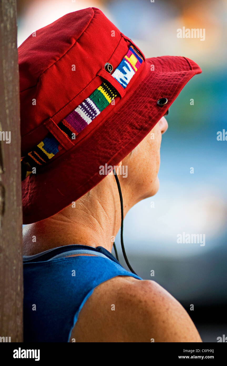 female cloth red people hat hats Stock Photo - Alamy