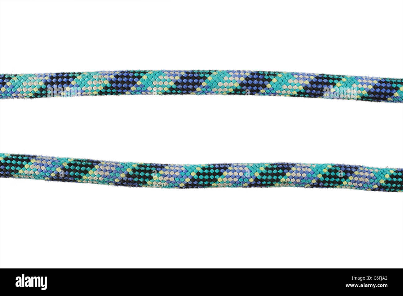 used blue and black climbing rope isolated on white Stock Photo - Alamy