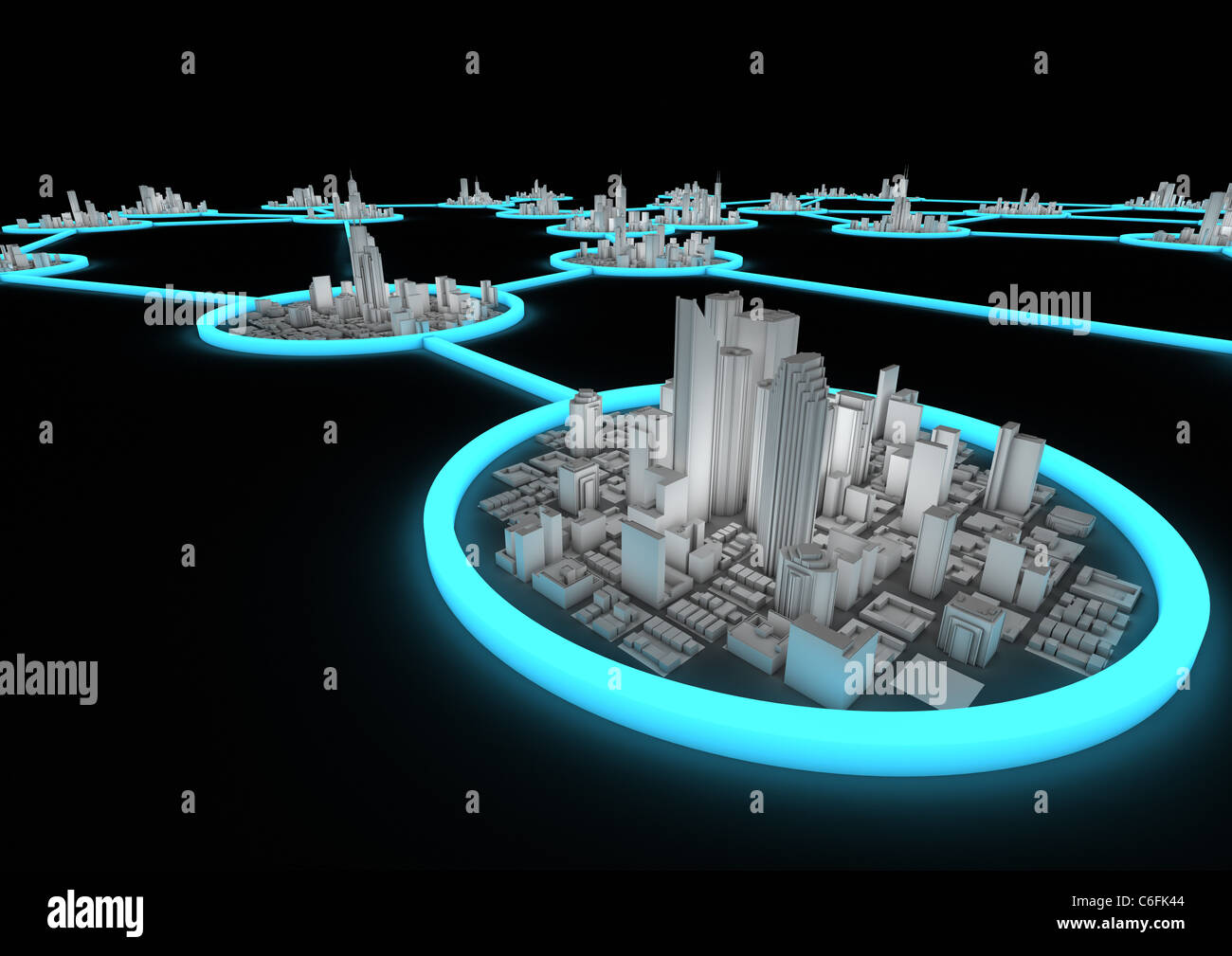 render of several connected cities in a network Stock Photo - Alamy