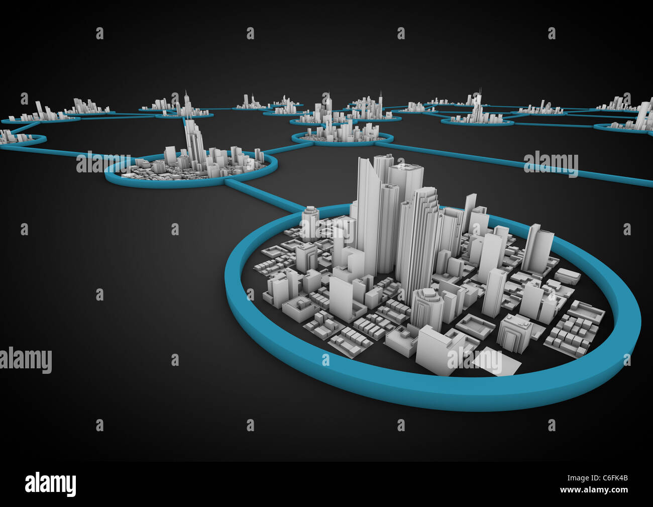 render of several connected cities in a network Stock Photo - Alamy