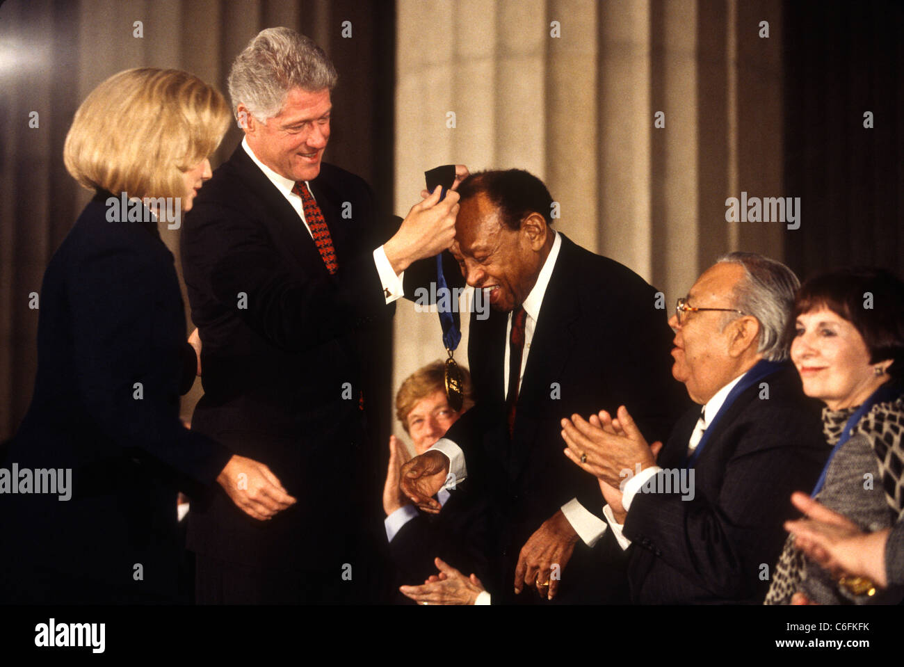 President Bill Clinton awards jazz legend Lionel Hampton the National ...
