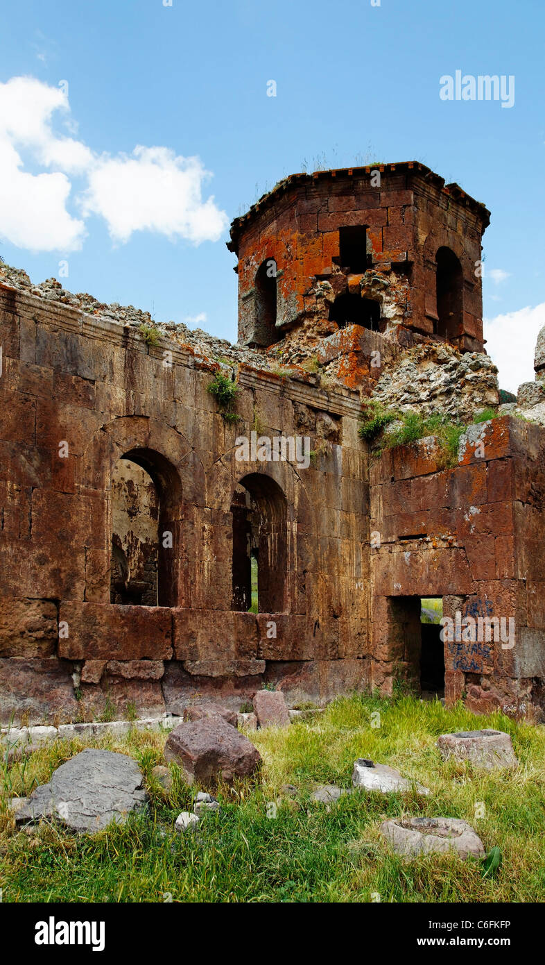 Kizil Kilsie with dramatic colurs, Red Church ruins of dilapidated and ...