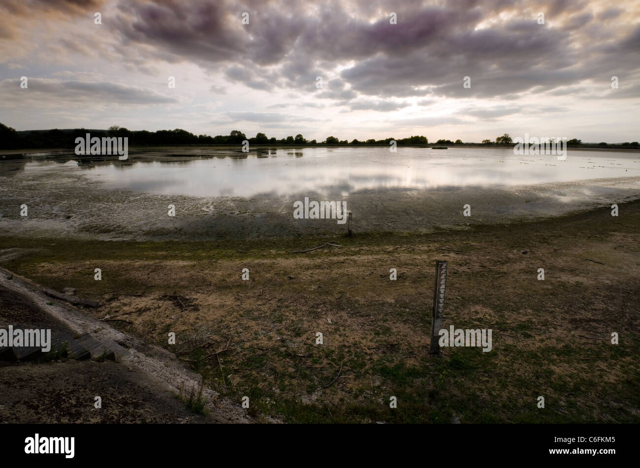 low water level indicating a drought and evening light over Startops ...