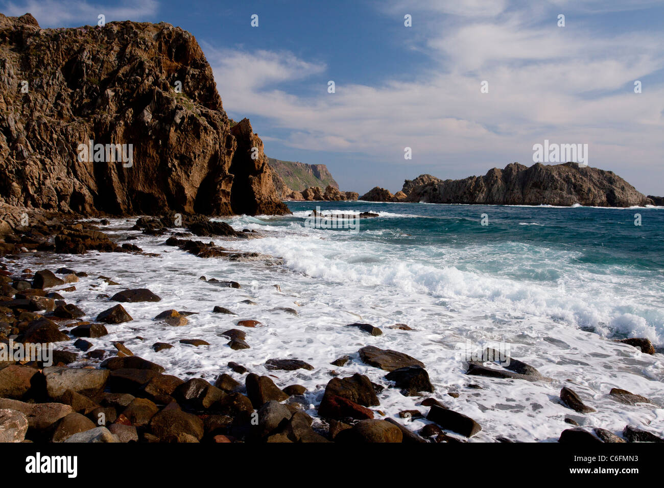 Beach and volcanic cliffs at Skala Eressos, (Eressos Beach) on Lesvos ...