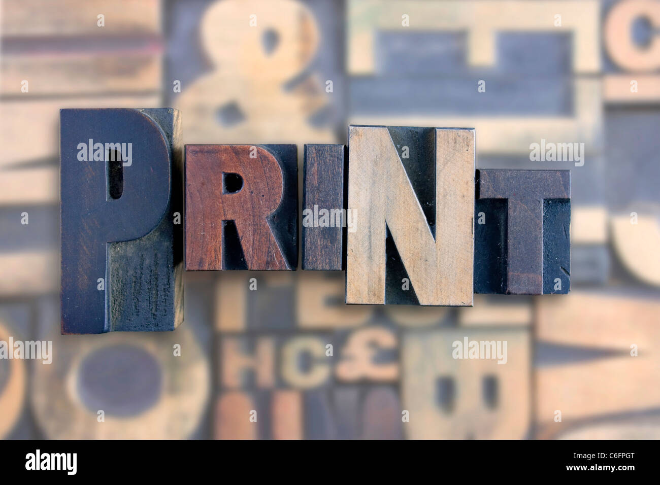 The word print formed from letterpress printing blocks Stock Photo - Alamy