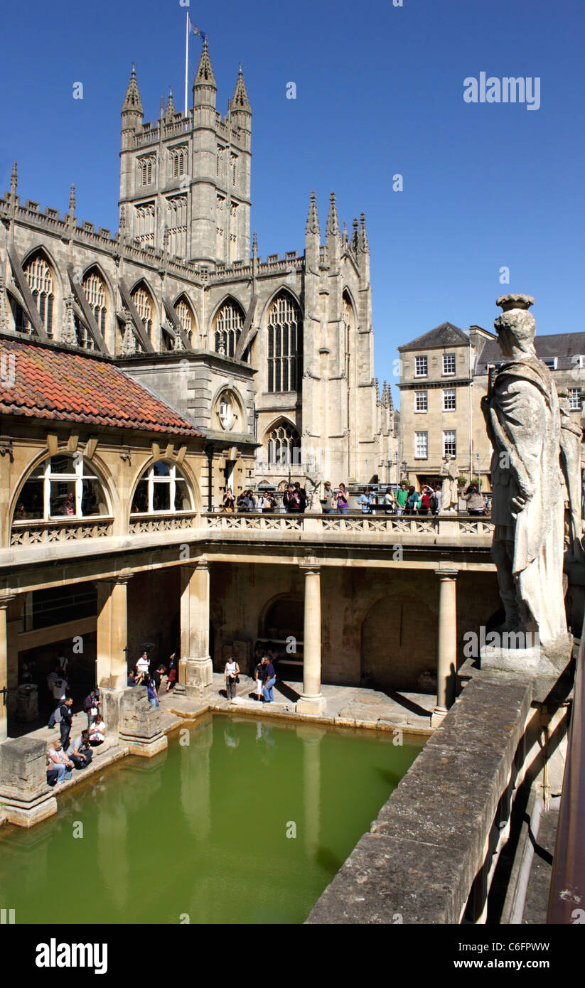 Roman Baths Museum and Bath Abbey Somerset Stock Photo - Alamy