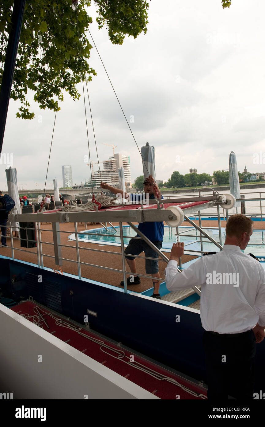 Disabled wheelchair ramp gangway on cruise ship boat River Rhine ...