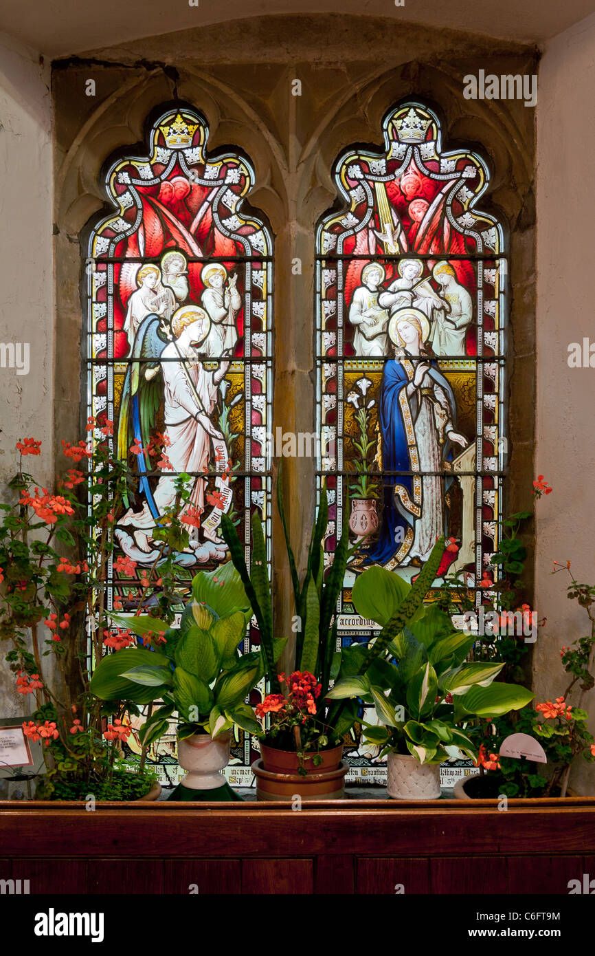 Stained glass window in chancel wall. St Mary's Church, Salehurst, East ...