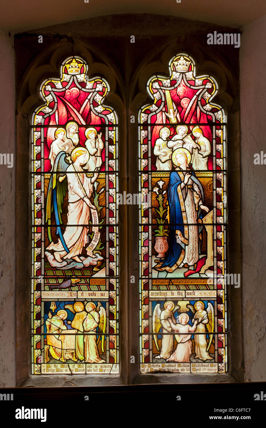Stained glass window in chancel wall. St Mary's Church, Salehurst, East ...