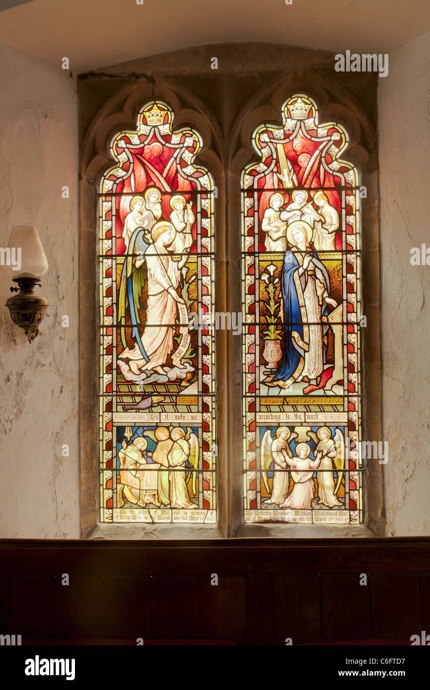Stained glass window in chancel wall. St Mary's Church, Salehurst, East ...