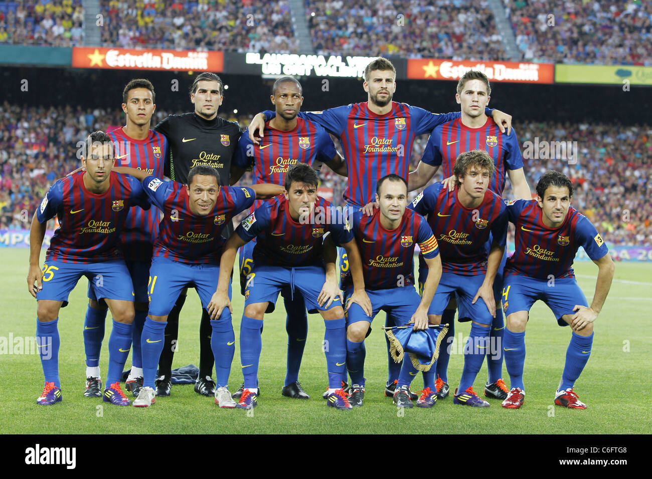 Barcelona team group line-up before the Pre season match between ...