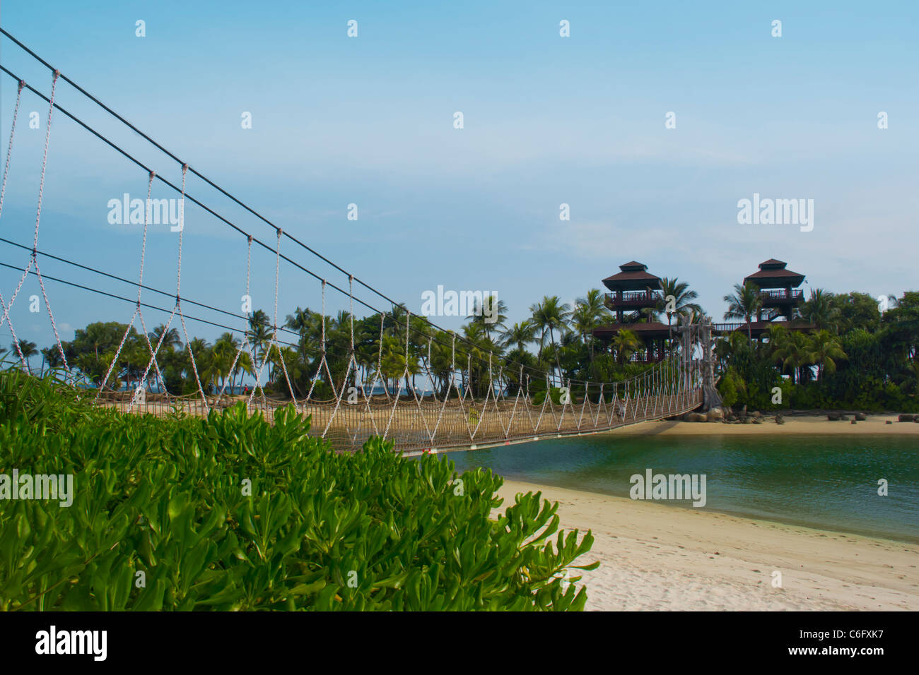 Suspension bridge at Palawan Beach, Sentosa Island, Singapore Stock ...