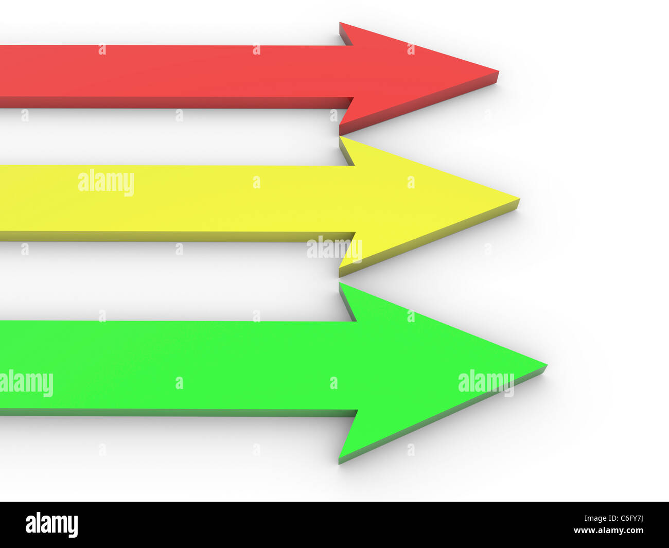 Red, yellow and green arrows on white. High Resolution 3D render ...