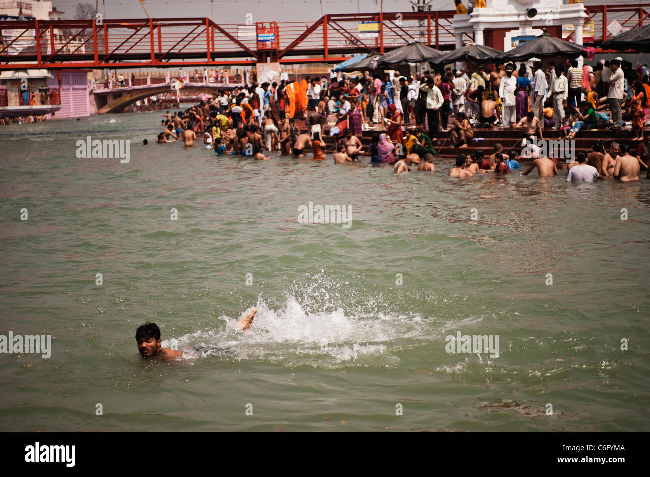 The River Ganga in its present course and the Bathing ghat scene at ...