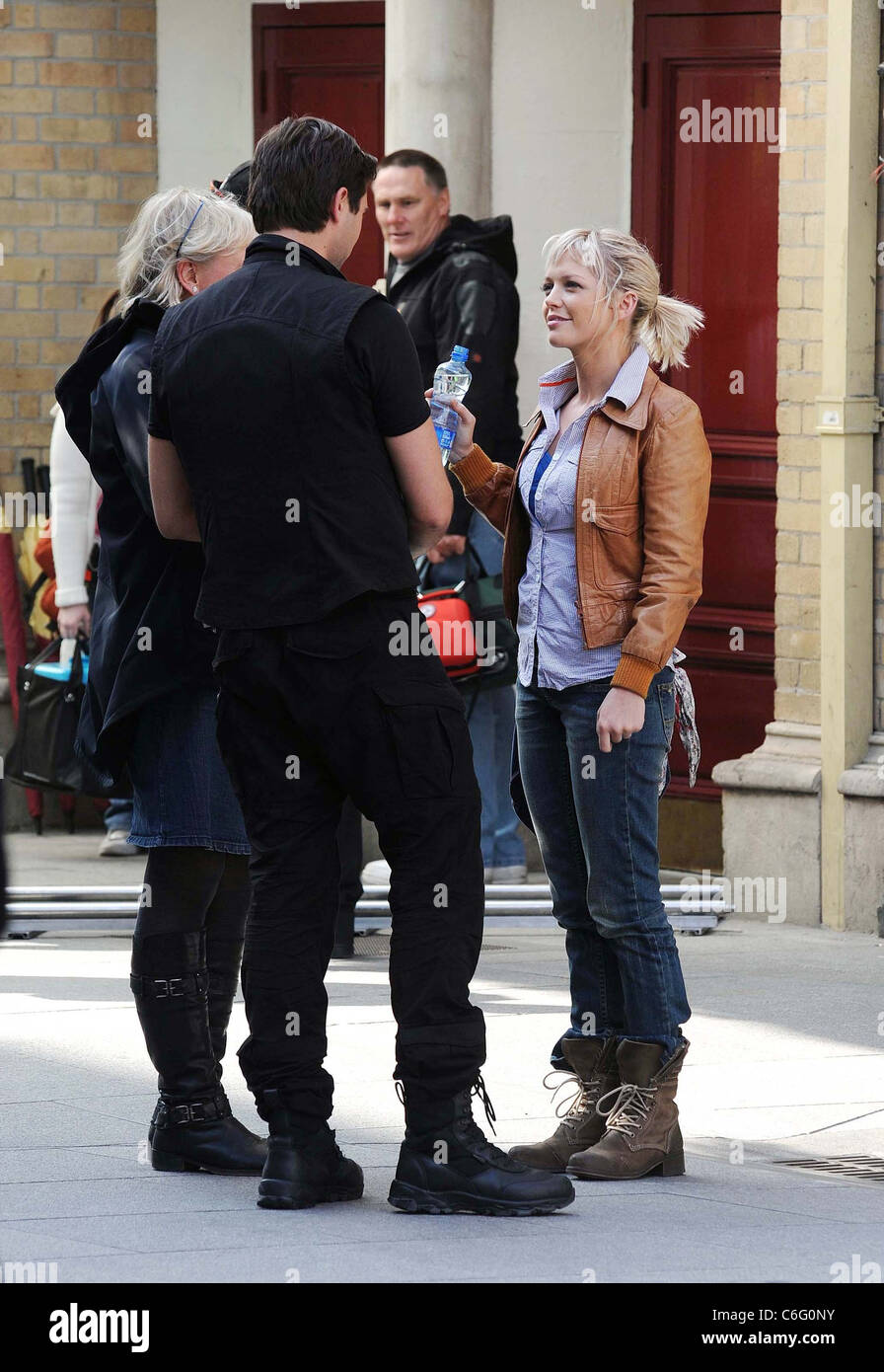Hannah Spearritt filming on location for the ITV sci-fi series ...