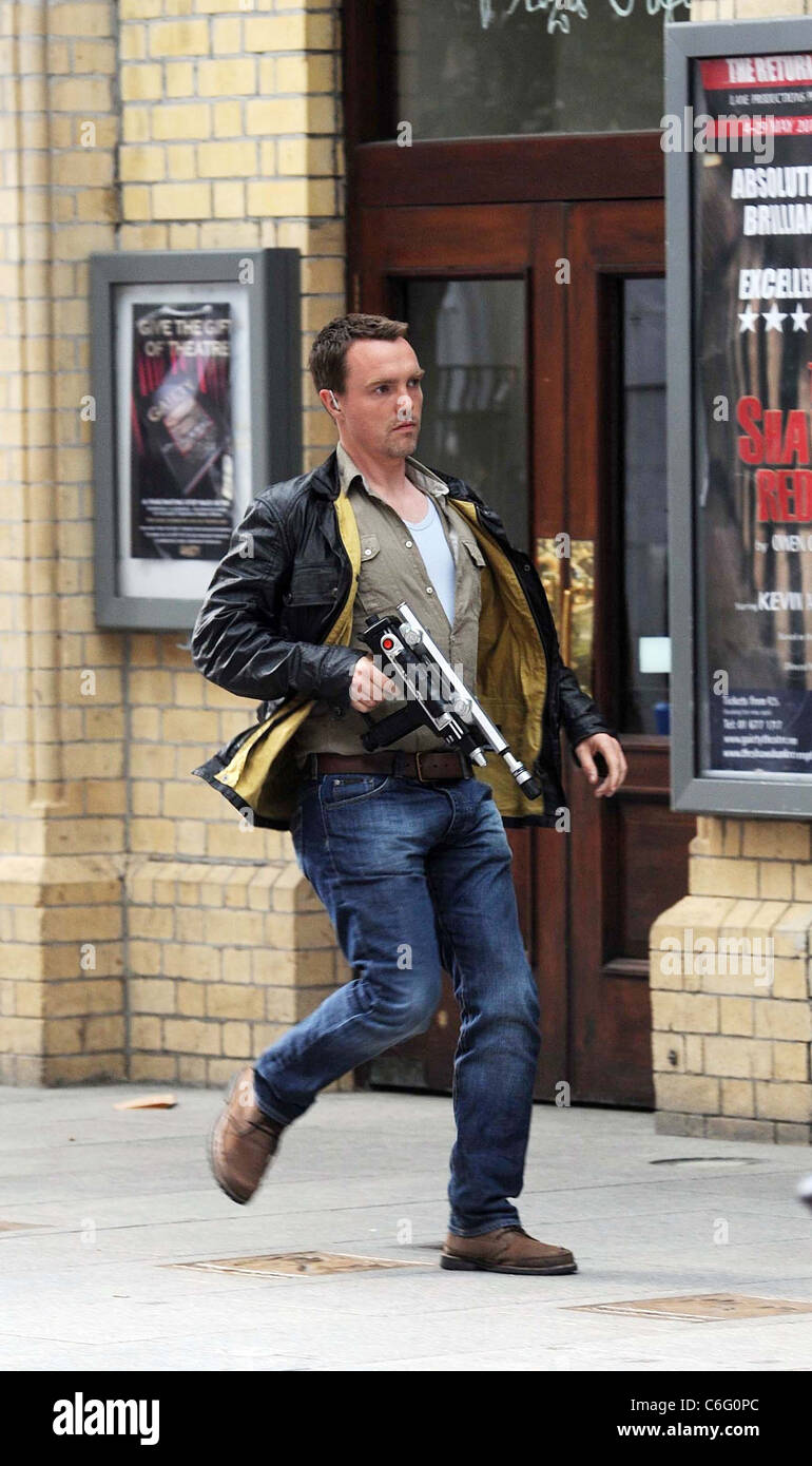 Ciaran McMenamin filming on location for the ITV sci-fi series ...