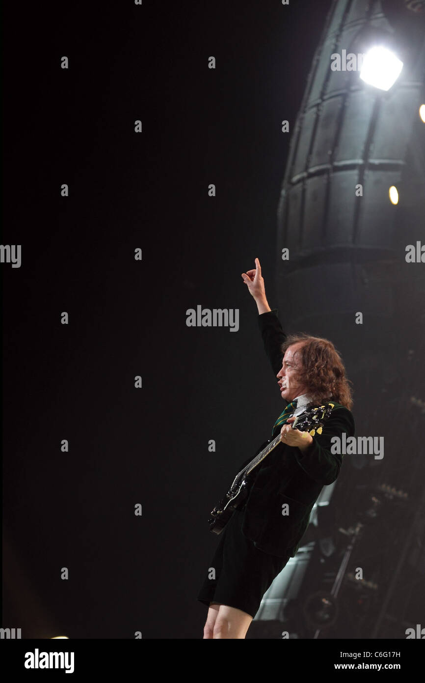 Angus Young of ACDC performing live in concert as part of the "Black ...