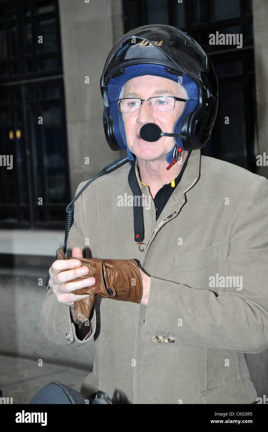 Paul O'Grady takes a 'Virgin Limobike' a London motorcycle taxi. London ...