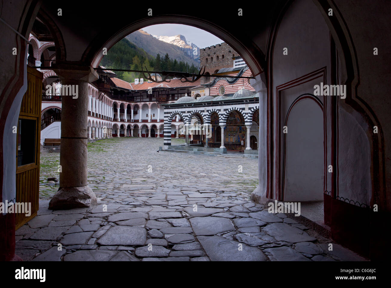 Interior courtyard of Rila Monastery, or the Monastery of St Ivan of ...
