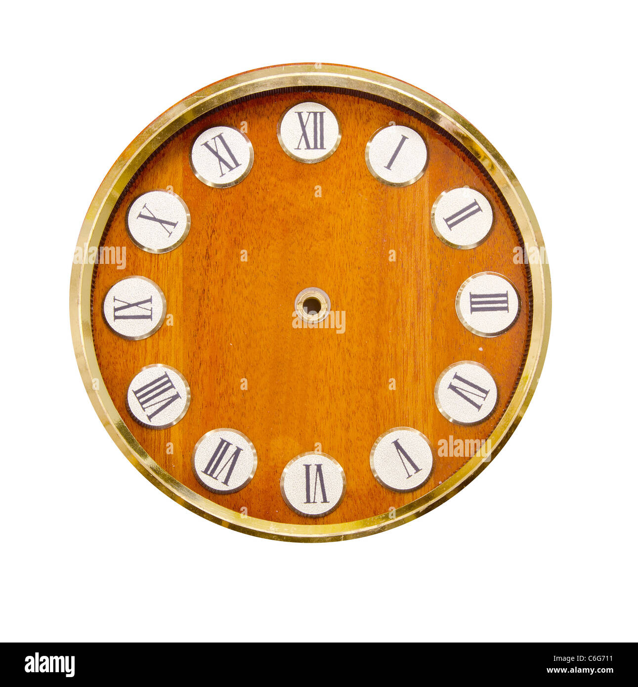 isolated on white background wooden vintage clock-face Stock Photo - Alamy