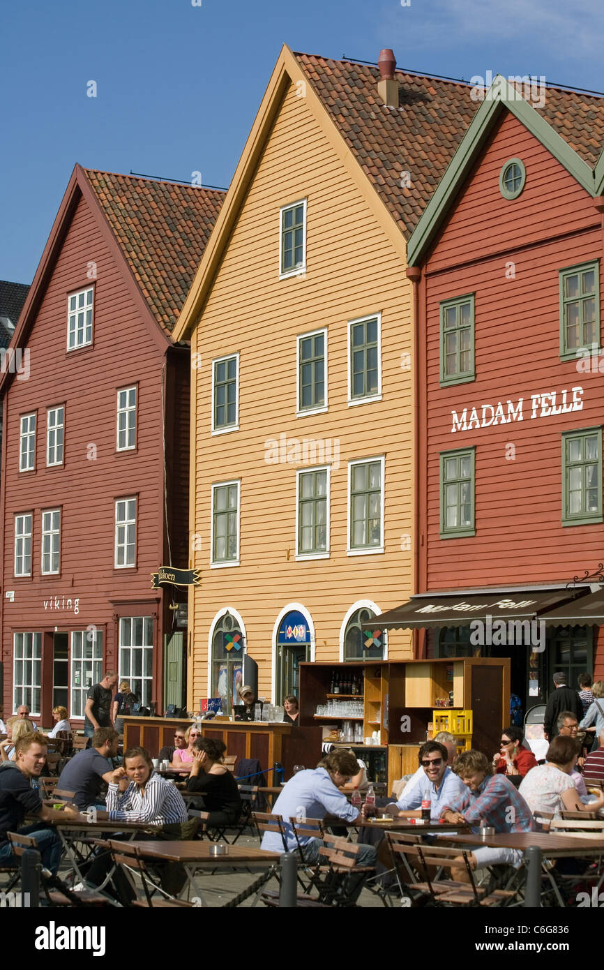 Norway Bergen Bryggen cafe Stock Photo - Alamy