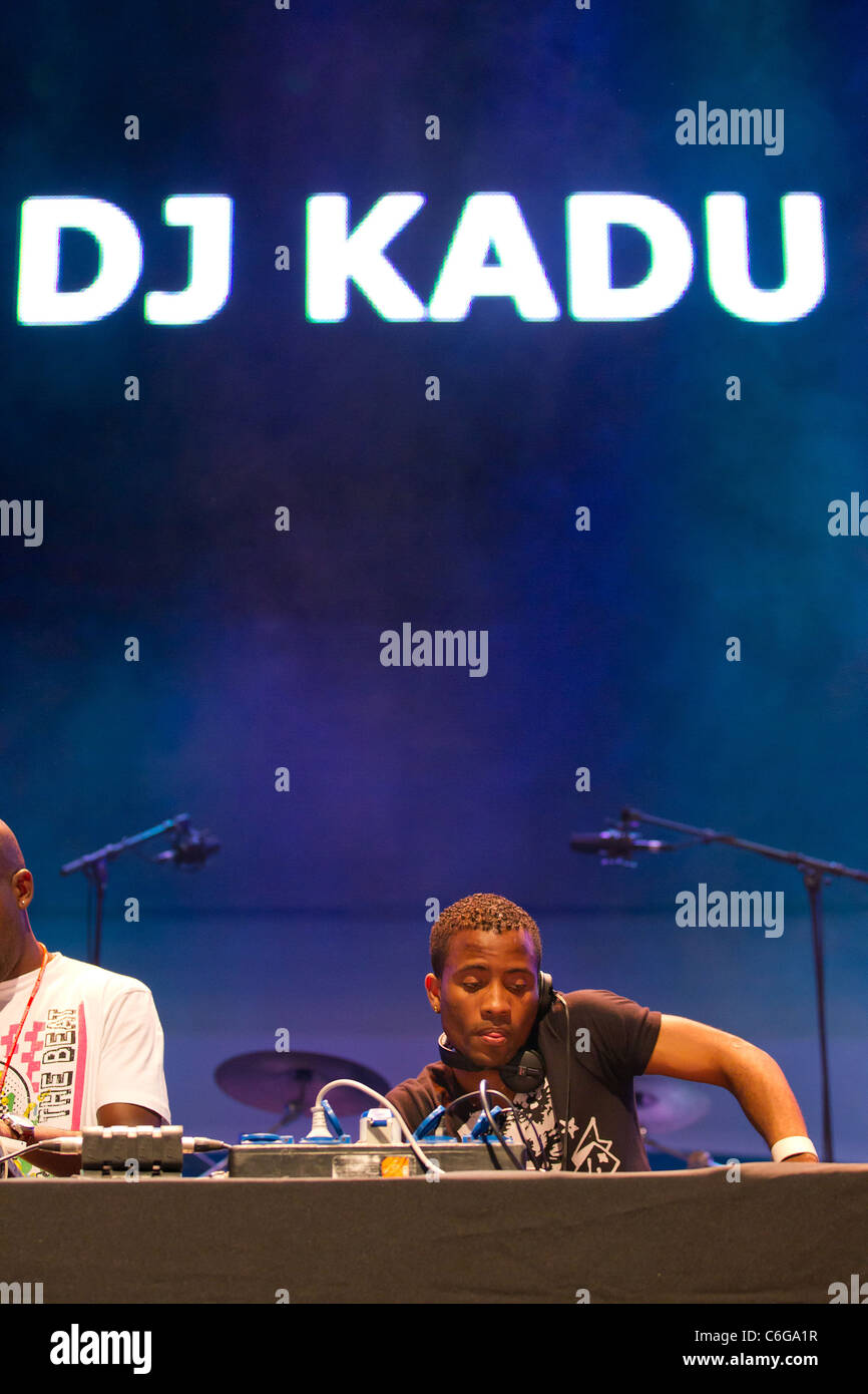 DJ Kadu performing at the Festival FestiAngola held at the Pavilhao ...